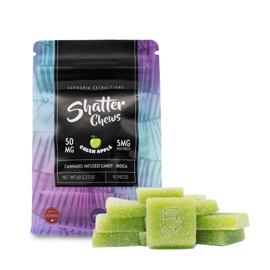 Indica 50mg Green Apple 10 Pack Shatter Chews | Euphoria Extractions ...