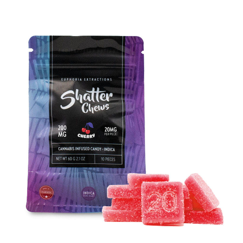 Indica 200mg Cherry 10 Pack Shatter Chews | Euphoria Extractions ...