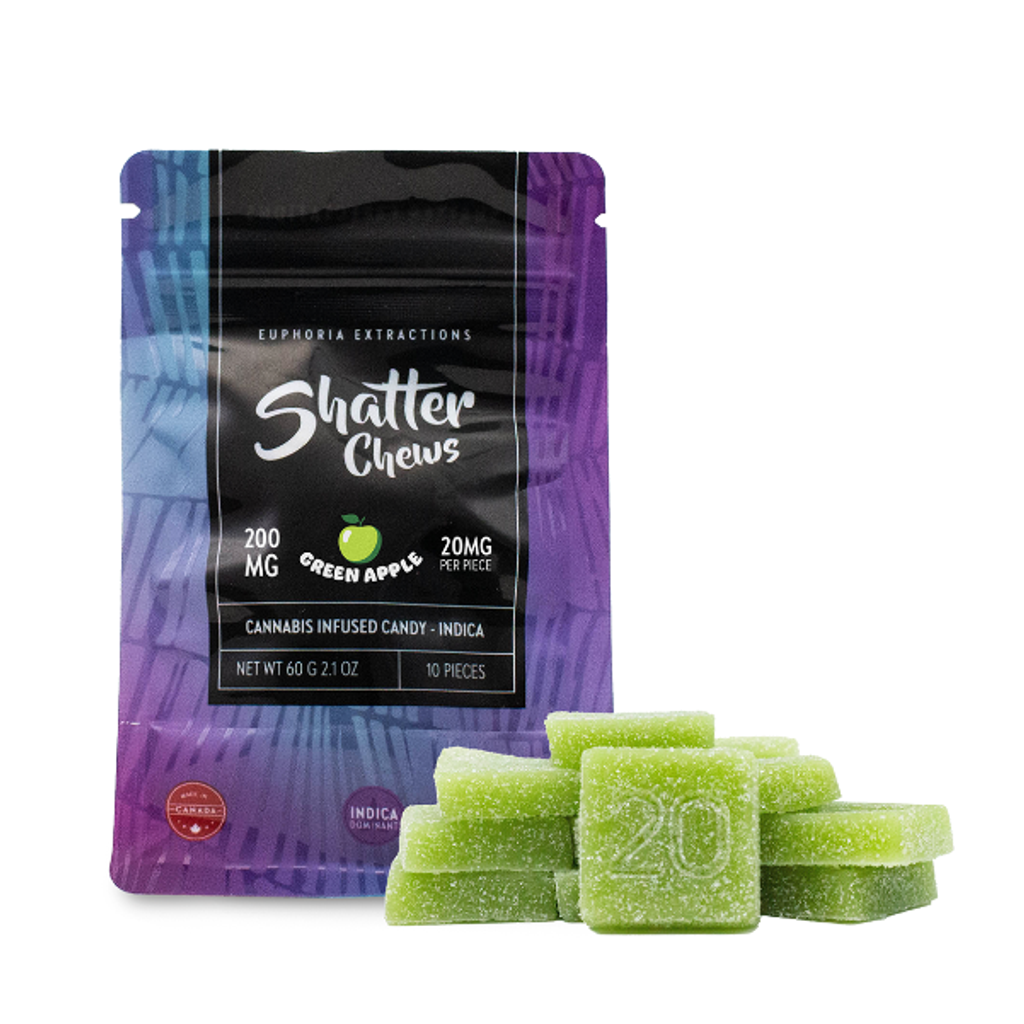 Indica 200mg Green Apple 10 Pack Shatter Chews | Euphoria Extractions ...