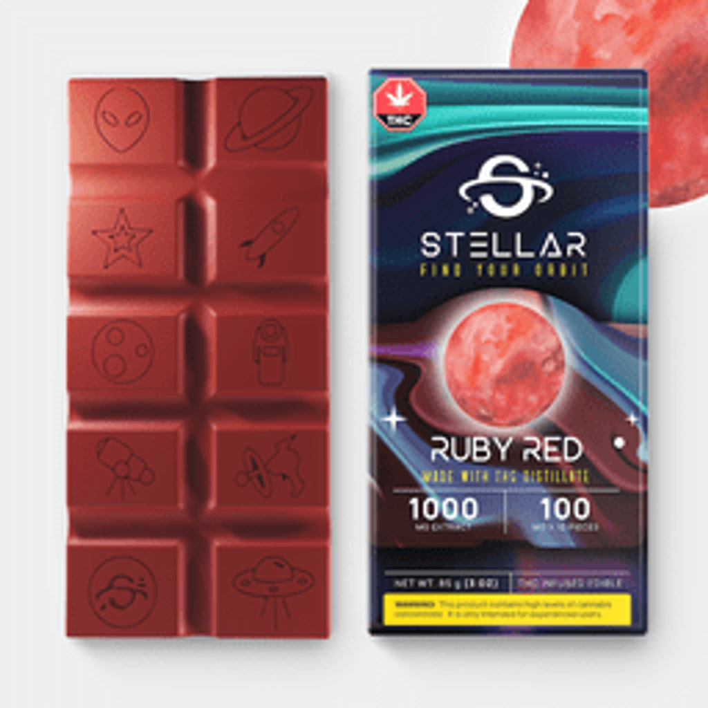 1000mg Rocket Ruby Red Chocolate Bar by Stellar Treats | Cafe 350 Broadview | Leafythings