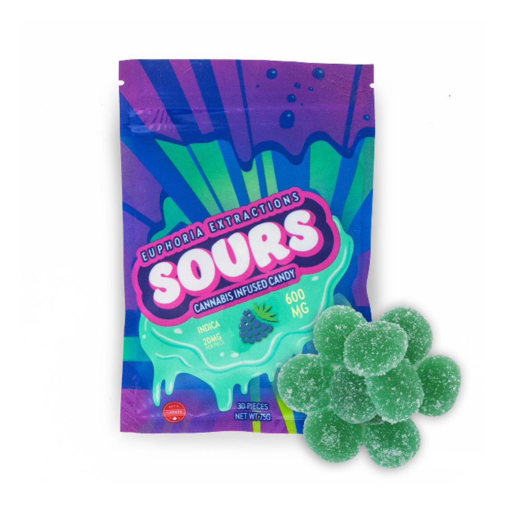 Indica 600mg Sour Gummies Blue Raspberry | Euphoria Extractions ...